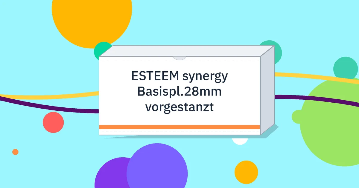 Symbolbild: Packung mit der Aufschrift ESTEEM synergy Basispl.28mm vorgestanzt (PZN 02197596) – Verfügbarkeit und Bezug in Apotheken in Frankfurt am Main