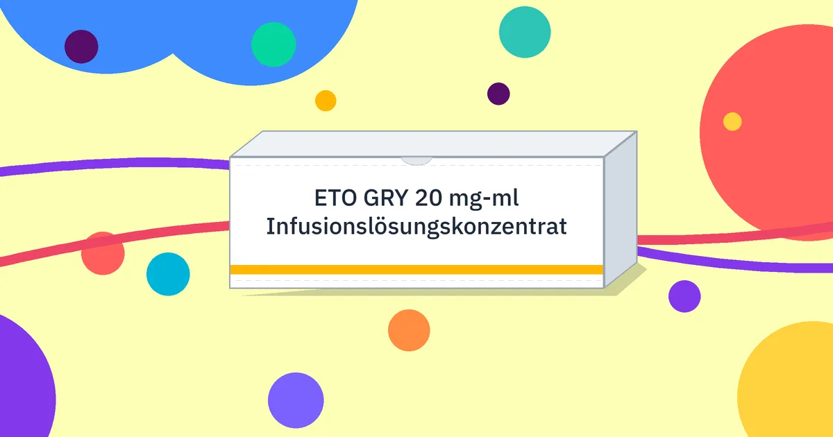 Symbolbild: Packung mit der Aufschrift ETO GRY 20 mg-ml Infusionslösungskonzentrat (PZN 00753946) – Verfügbarkeit und Bezug in Apotheken in Frankfurt am Main