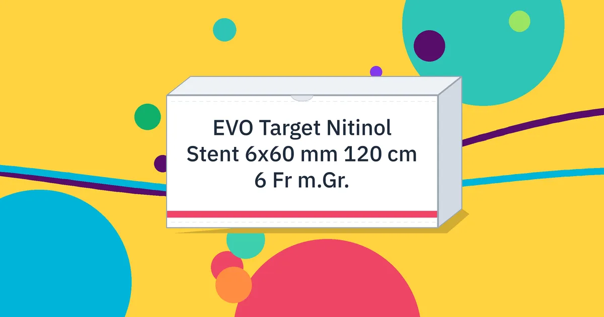 Symbolbild: Packung mit der Aufschrift EVO Target Nitinol Stent 6x60 mm 120 cm 6 Fr m.Gr. (PZN 00105035) – Verfügbarkeit und Bezug in Apotheken in Frankfurt am Main