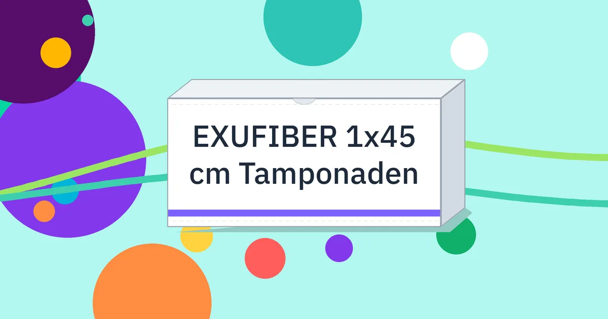 Symbolbild: Packung mit der Aufschrift EXUFIBER 1x45 cm Tamponaden (PZN 16261659) – Verfügbarkeit und Bezug in Apotheken in Frankfurt am Main