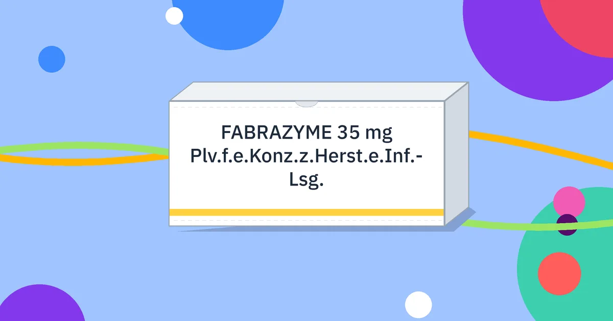 Symbolbild: Packung mit der Aufschrift FABRAZYME 35 mg Plv.f.e.Konz.z.Herst.e.Inf.-Lsg. (PZN 12671426) – Verfügbarkeit und Bezug in Apotheken in Frankfurt am Main