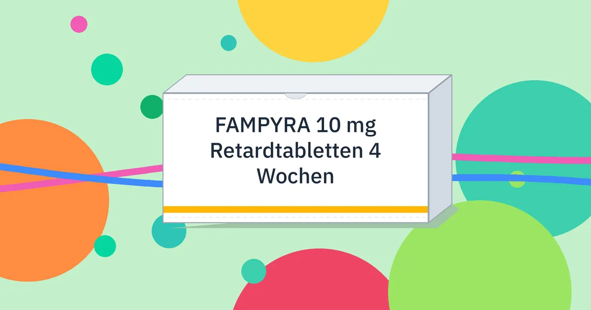 Symbolbild: Packung mit der Aufschrift FAMPYRA 10 mg Retardtabletten 4 Wochen (PZN 07774058) – Verfügbarkeit und Bezug in Apotheken in Frankfurt am Main