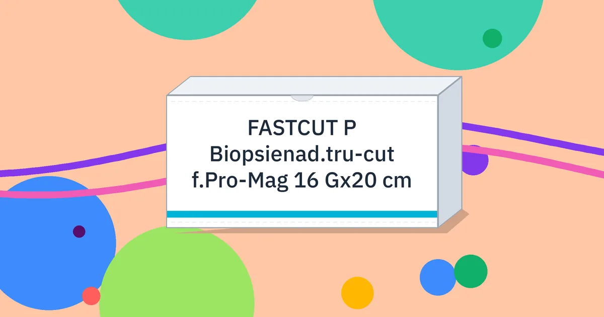 Symbolbild: Packung mit der Aufschrift FASTCUT P Biopsienad.tru-cut f.Pro-Mag 16 Gx20 cm (PZN 16087411) – Verfügbarkeit und Bezug in Apotheken in Frankfurt am Main