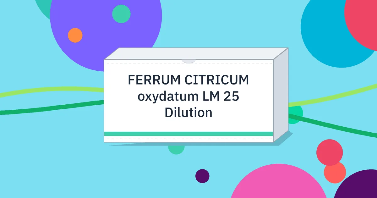 Symbolbild: Packung mit der Aufschrift FERRUM CITRICUM oxydatum LM 25 Dilution (PZN 12848592) – Verfügbarkeit und Bezug in Apotheken in Frankfurt am Main
