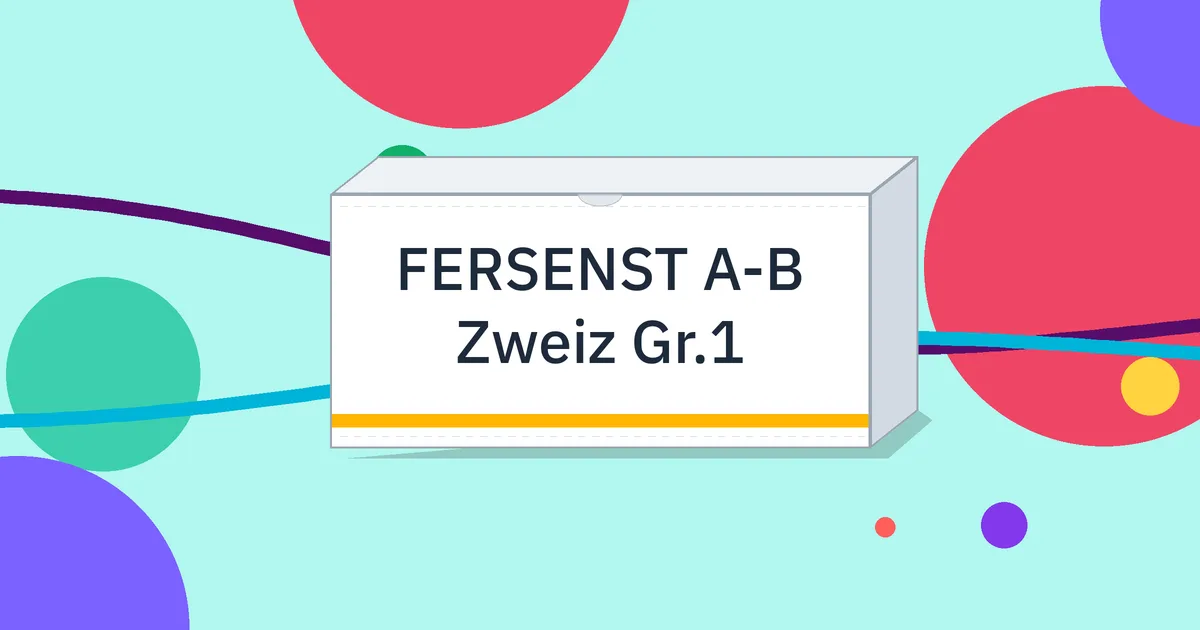 Symbolbild: Packung mit der Aufschrift FERSENST A-B Zweiz Gr.1 (PZN 01737702) – Verfügbarkeit und Bezug in Apotheken in Frankfurt am Main