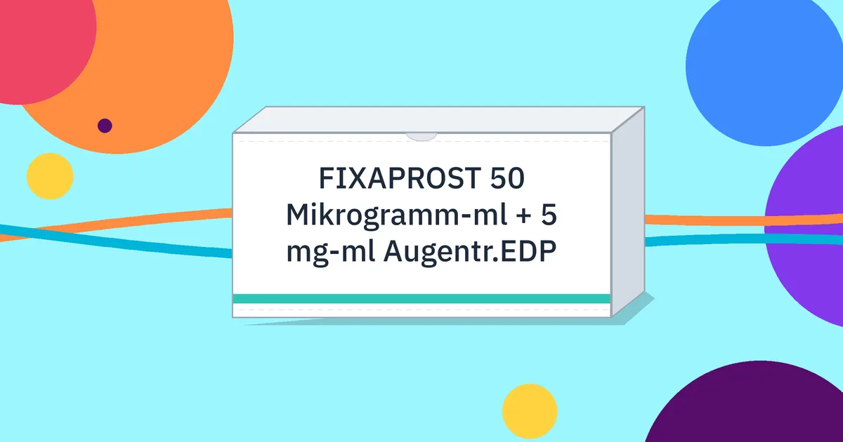 Symbolbild: Packung mit der Aufschrift FIXAPROST 50 Mikrogramm-ml + 5 mg-ml Augentr.EDP (PZN 18495338) – Verfügbarkeit und Bezug in Apotheken in Frankfurt am Main