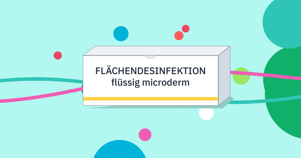 Symbolbild: Packung mit der Aufschrift FLÄCHENDESINFEKTION flüssig microderm (PZN 17945087) – Verfügbarkeit und Bezug in Apotheken in Frankfurt am Main
