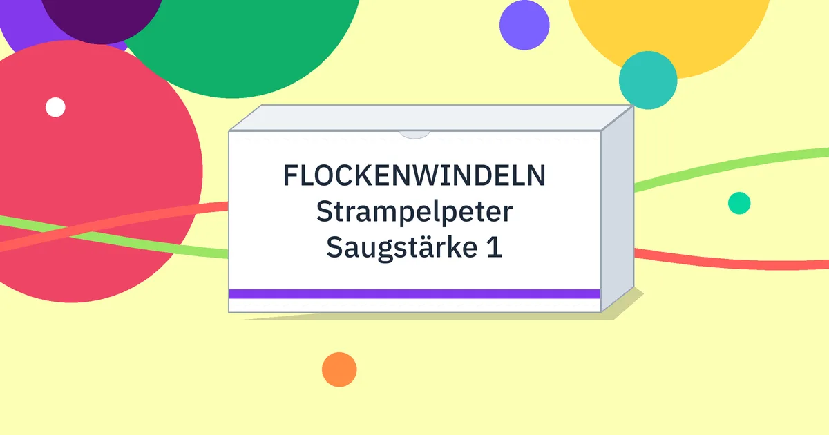 Symbolbild: Packung mit der Aufschrift FLOCKENWINDELN Strampelpeter Saugstärke 1 (PZN 09306203) – Verfügbarkeit und Bezug in Apotheken in Frankfurt am Main
