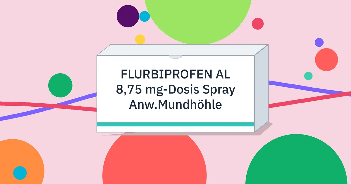 Symbolbild: Packung mit der Aufschrift FLURBIPROFEN AL 8,75 mg-Dosis Spray Anw.Mundhöhle (PZN 20366714) – Verfügbarkeit und Bezug in Apotheken in Frankfurt am Main