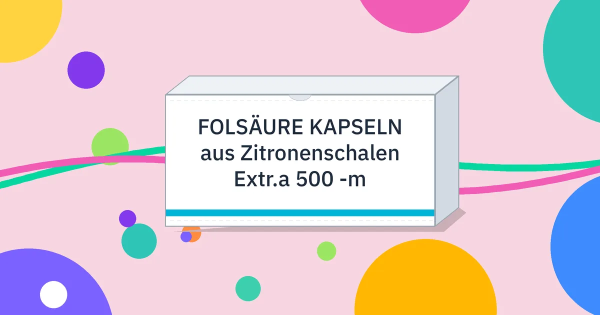 Symbolbild: Packung mit der Aufschrift FOLSÄURE KAPSELN aus Zitronenschalen Extr.a 500 -m (PZN 19307563) – Verfügbarkeit und Bezug in Apotheken in Frankfurt am Main