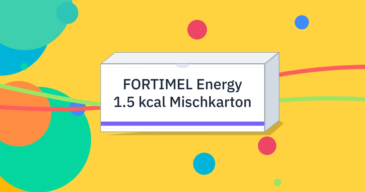 Symbolbild: Packung mit der Aufschrift FORTIMEL Energy 1.5 kcal Mischkarton (PZN 20168693) – Verfügbarkeit und Bezug in Apotheken in Frankfurt am Main