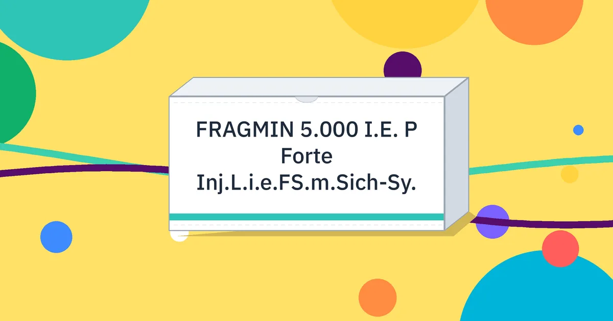 Symbolbild: Packung mit der Aufschrift FRAGMIN 5.000 I.E. P Forte Inj.L.i.e.FS.m.Sich-Sy. (PZN 09893637) – Verfügbarkeit und Bezug in Apotheken in Frankfurt am Main