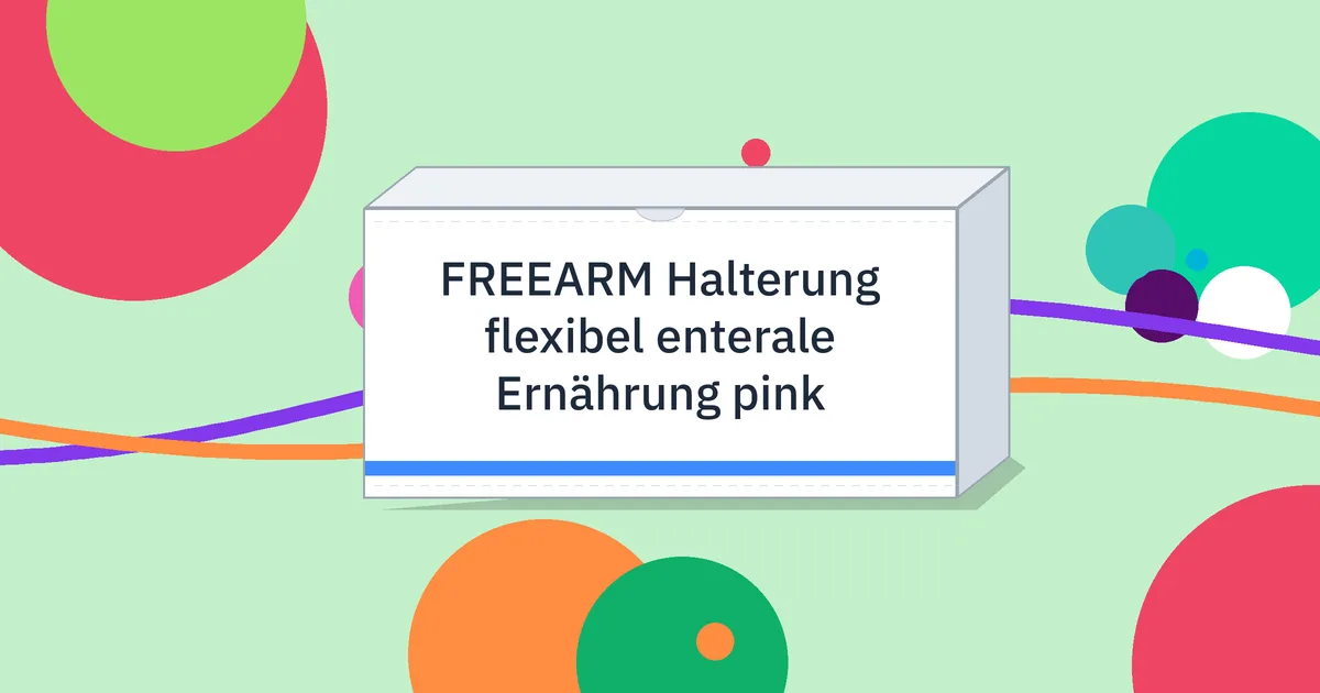 Symbolbild: Packung mit der Aufschrift FREEARM Halterung flexibel enterale Ernährung pink (PZN 19974928) – Verfügbarkeit und Bezug in Apotheken in Frankfurt am Main