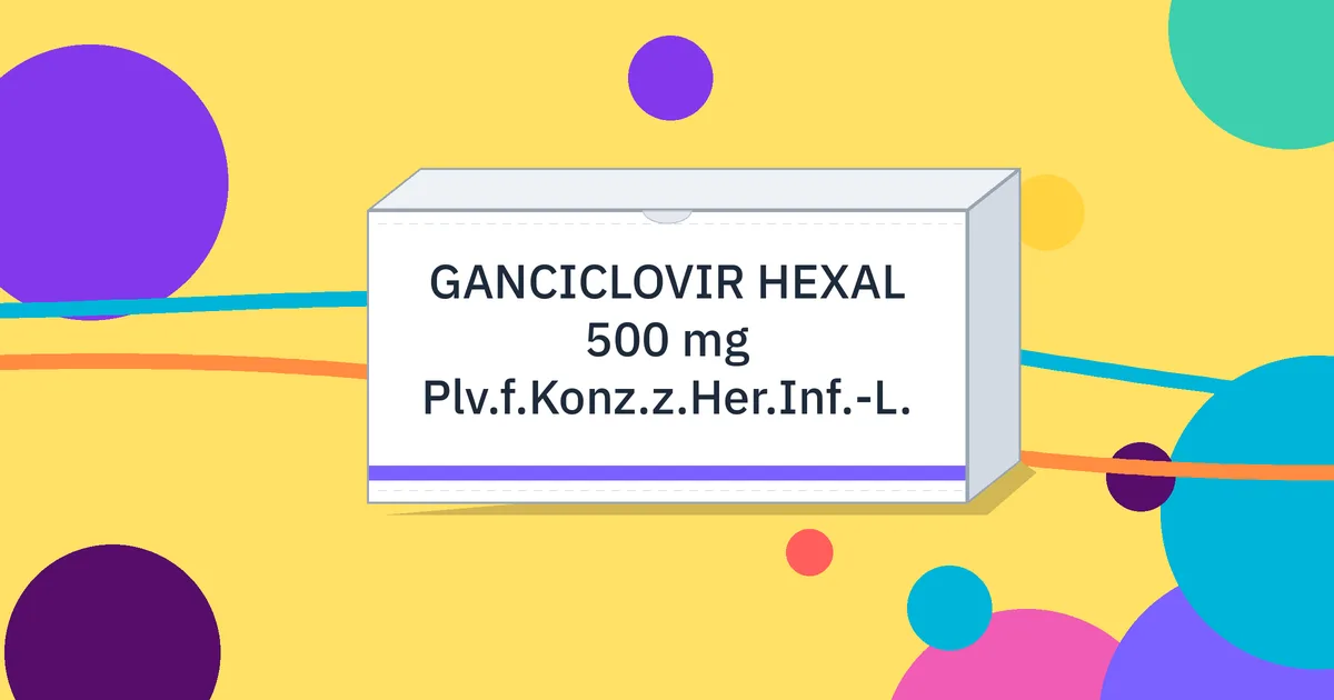 Symbolbild: Packung mit der Aufschrift GANCICLOVIR HEXAL 500 mg Plv.f.Konz.z.Her.Inf.-L. (PZN 11288932) – Verfügbarkeit und Bezug in Apotheken in Frankfurt am Main