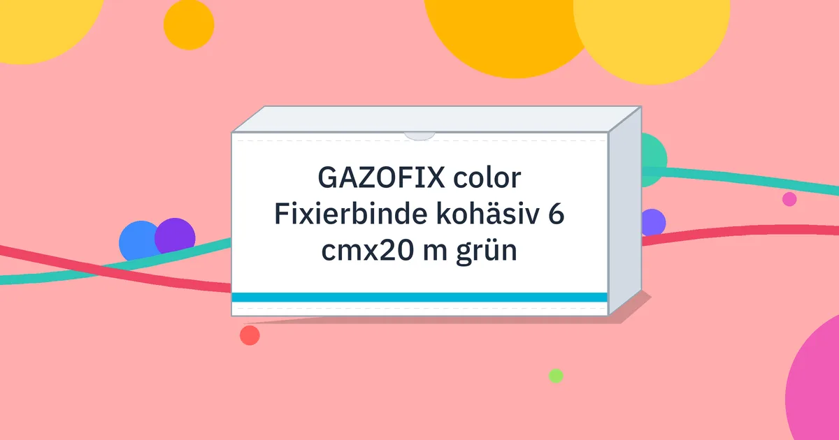 Symbolbild: Packung mit der Aufschrift GAZOFIX color Fixierbinde kohäsiv 6 cmx20 m grün (PZN 12540569) – Verfügbarkeit und Bezug in Apotheken in Frankfurt am Main