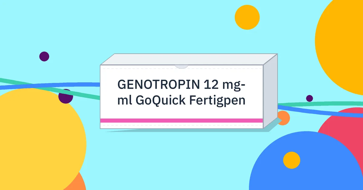Symbolbild: Packung mit der Aufschrift GENOTROPIN 12 mg-ml GoQuick Fertigpen (PZN 01821176) – Verfügbarkeit und Bezug in Apotheken in Frankfurt am Main
