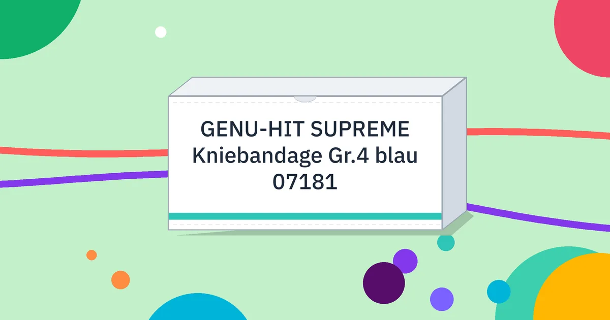 Symbolbild: Packung mit der Aufschrift GENU-HIT SUPREME Kniebandage Gr.4 blau 07181 (PZN 16931373) – Verfügbarkeit und Bezug in Apotheken in Frankfurt am Main