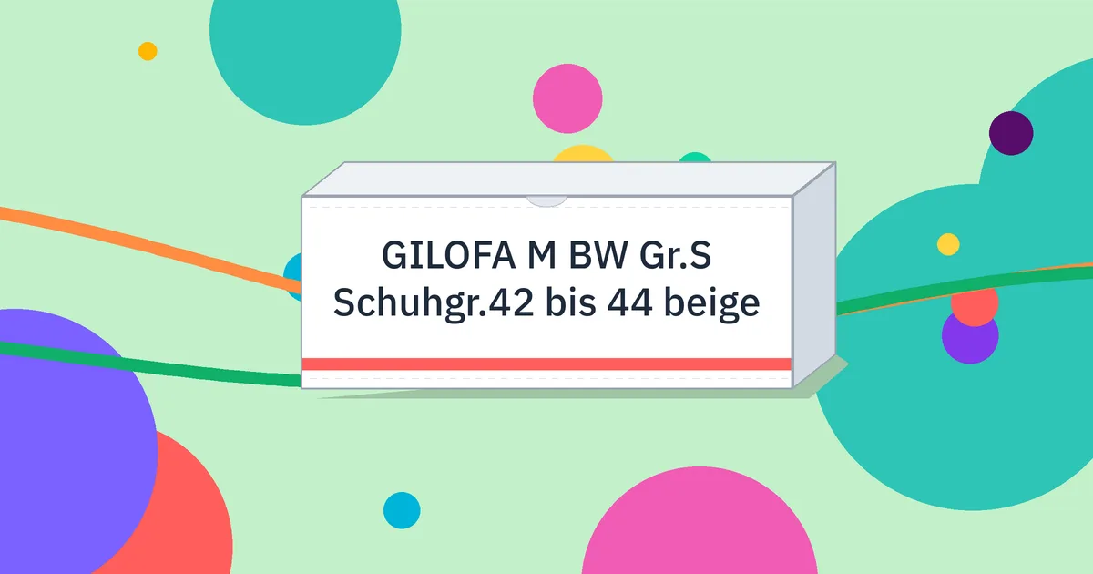 Symbolbild: Packung mit der Aufschrift GILOFA M BW Gr.S Schuhgr.42 bis 44 beige (PZN 16724332) – Verfügbarkeit und Bezug in Apotheken in Frankfurt am Main