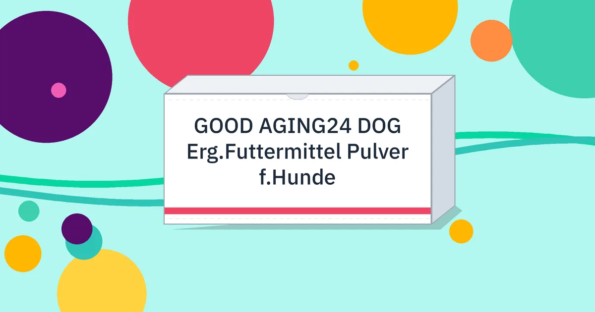 Symbolbild: Packung mit der Aufschrift GOOD AGING24 DOG Erg.Futtermittel Pulver f.Hunde (PZN 18813695) – Verfügbarkeit und Bezug in Apotheken in Frankfurt am Main