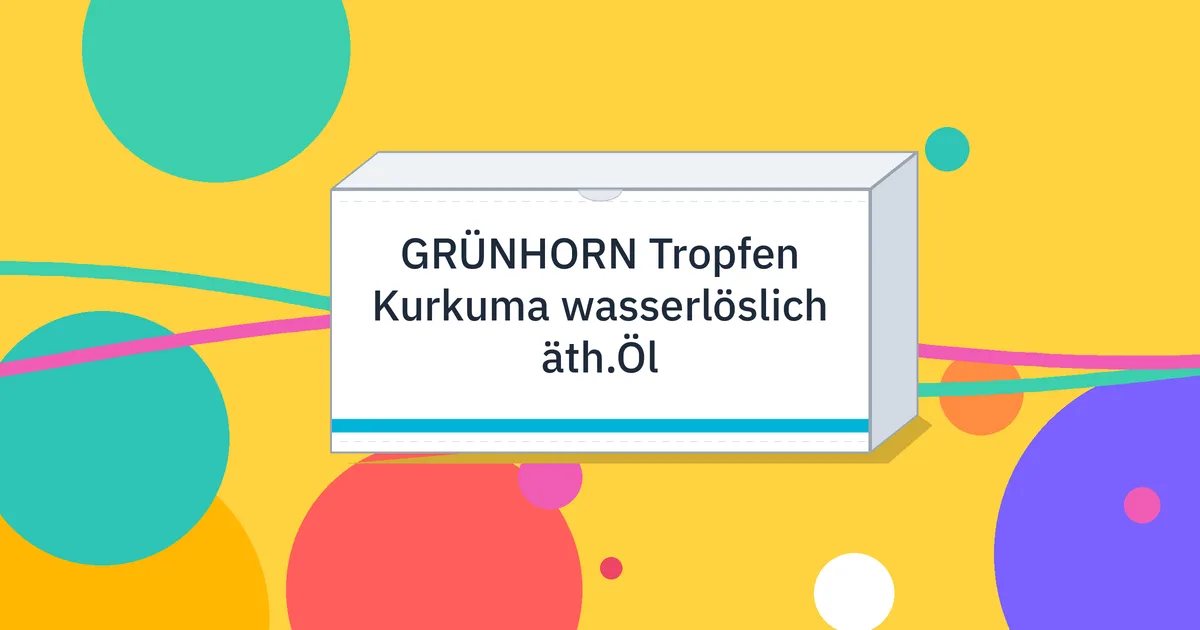 Symbolbild: Packung mit der Aufschrift GRÜNHORN Tropfen Kurkuma wasserlöslich äth.Öl (PZN 18375083) – Verfügbarkeit und Bezug in Apotheken in Frankfurt am Main