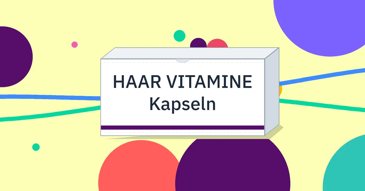 Symbolbild: Packung mit der Aufschrift HAAR VITAMINE Kapseln (PZN 15423717) – Verfügbarkeit und Bezug in Apotheken in Frankfurt am Main