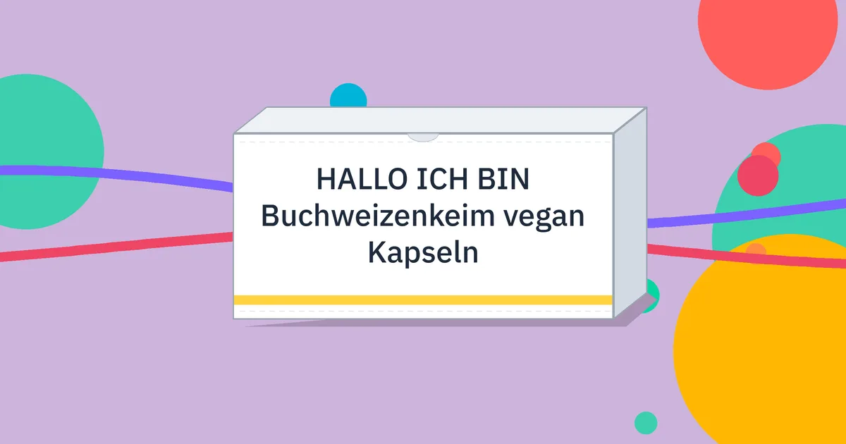 Symbolbild: Packung mit der Aufschrift HALLO ICH BIN Buchweizenkeim vegan Kapseln (PZN 14385446) – Verfügbarkeit und Bezug in Apotheken in Frankfurt am Main