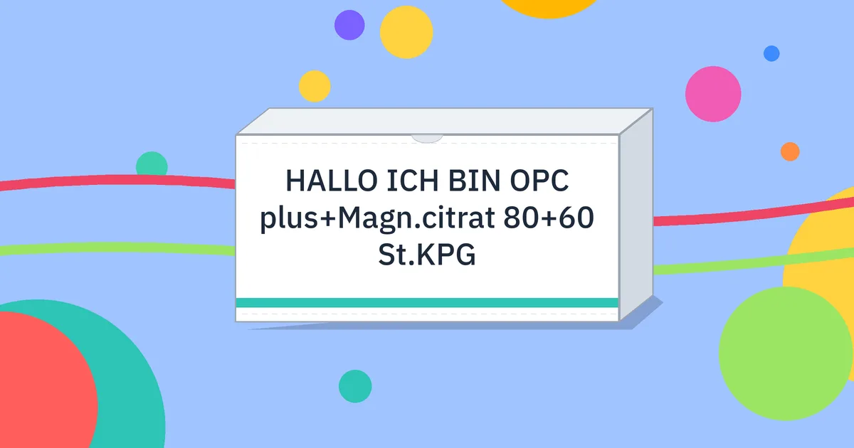 Symbolbild: Packung mit der Aufschrift HALLO ICH BIN OPC plus+Magn.citrat 80+60 St.KPG (PZN 15560638) – Verfügbarkeit und Bezug in Apotheken in Frankfurt am Main