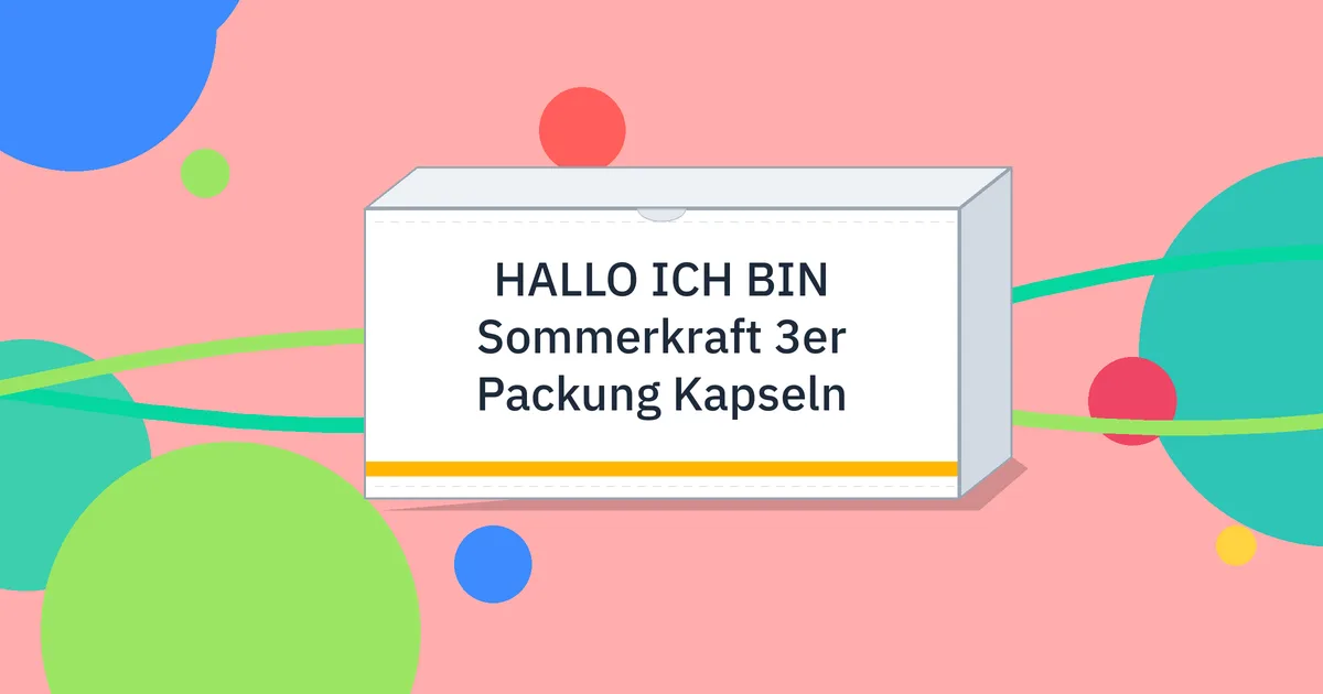 Symbolbild: Packung mit der Aufschrift HALLO ICH BIN Sommerkraft 3er Packung Kapseln (PZN 16010880) – Verfügbarkeit und Bezug in Apotheken in Frankfurt am Main