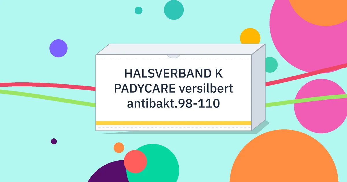 Symbolbild: Packung mit der Aufschrift HALSVERBAND K PADYCARE versilbert antibakt.98-110 (PZN 10939882) – Verfügbarkeit und Bezug in Apotheken in Frankfurt am Main