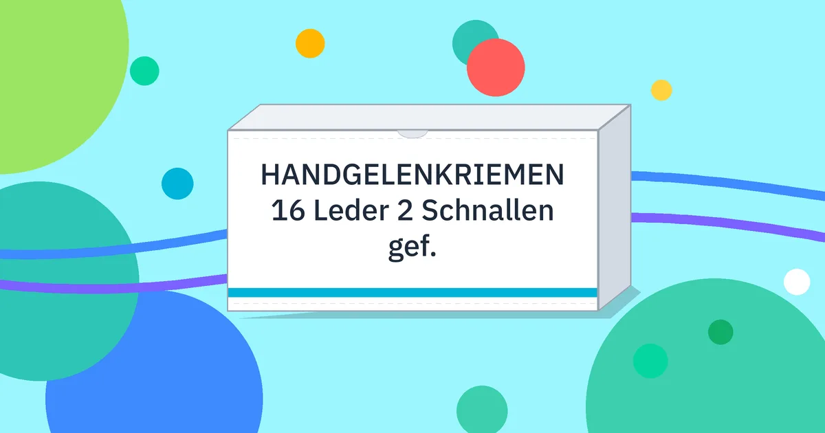 Symbolbild: Packung mit der Aufschrift HANDGELENKRIEMEN 16 Leder 2 Schnallen gef. (PZN 03230120) – Verfügbarkeit und Bezug in Apotheken in Frankfurt am Main