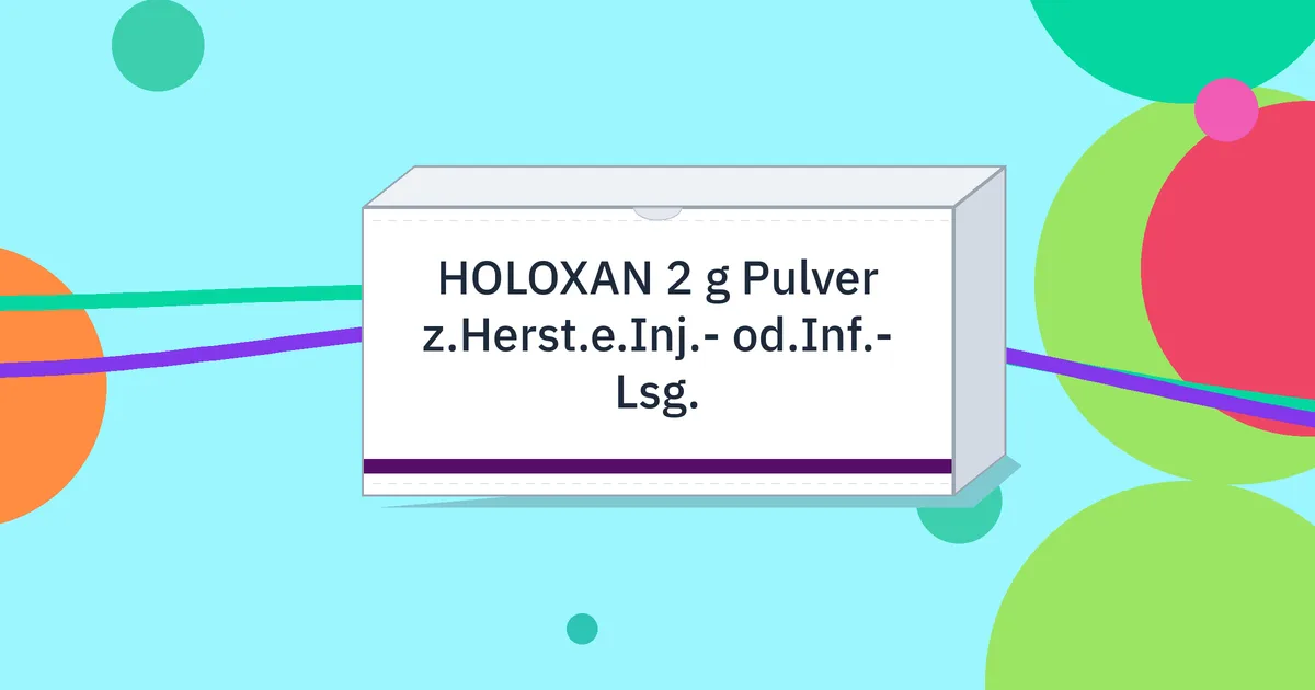 Symbolbild: Packung mit der Aufschrift HOLOXAN 2 g Pulver z.Herst.e.Inj.- od.Inf.-Lsg. (PZN 01927561) – Verfügbarkeit und Bezug in Apotheken in Frankfurt am Main