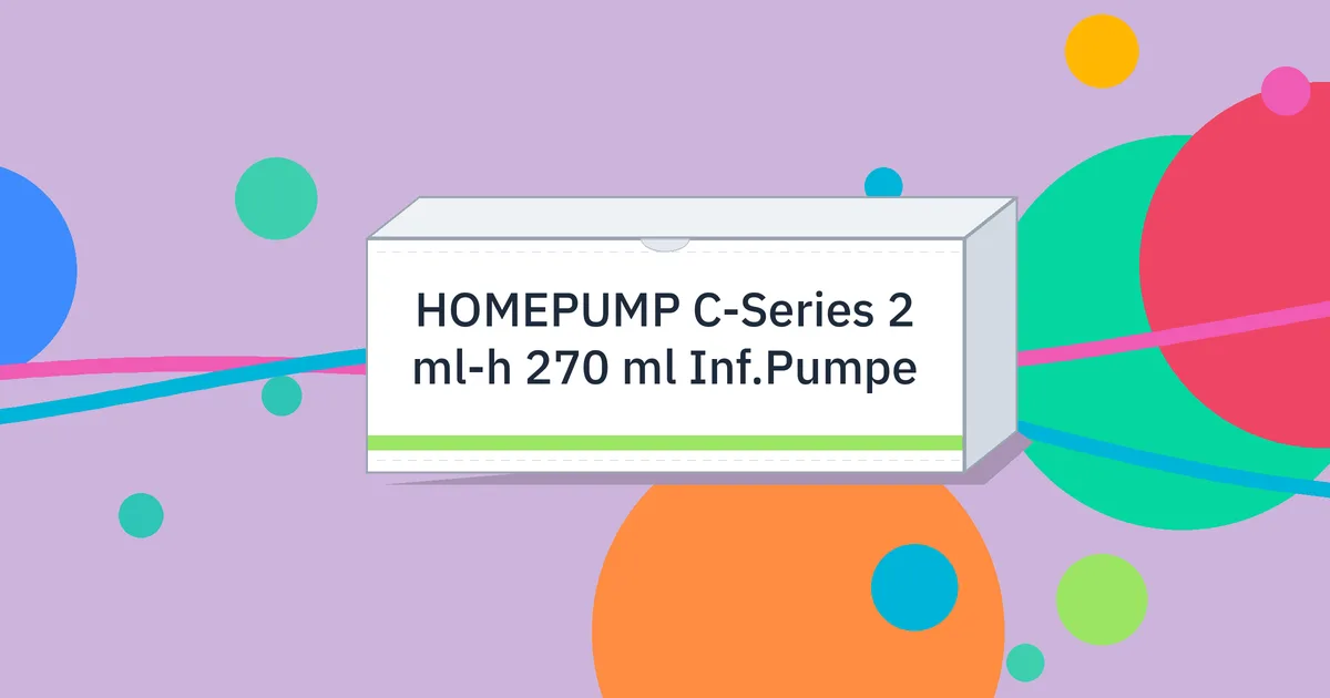 Symbolbild: Packung mit der Aufschrift HOMEPUMP C-Series 2 ml-h 270 ml Inf.Pumpe (PZN 10625847) – Verfügbarkeit und Bezug in Apotheken in Frankfurt am Main