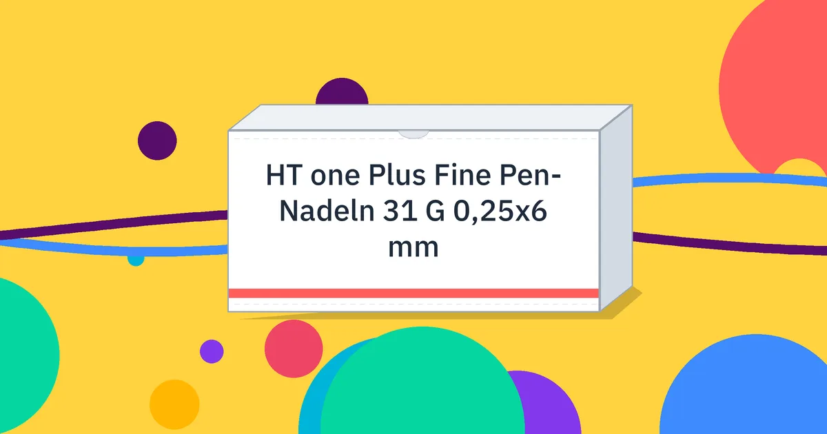 Symbolbild: Packung mit der Aufschrift HT one Plus Fine Pen-Nadeln 31 G 0,25x6 mm (PZN 10281922) – Verfügbarkeit und Bezug in Apotheken in Frankfurt am Main