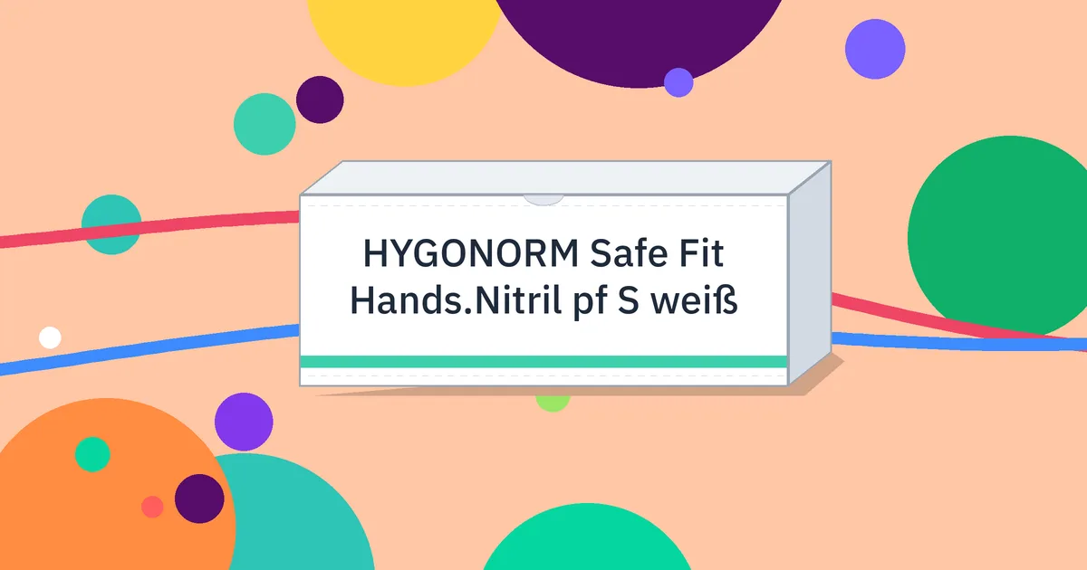 Symbolbild: Packung mit der Aufschrift HYGONORM Safe Fit Hands.Nitril pf S weiß (PZN 20774198) – Verfügbarkeit und Bezug in Apotheken in Frankfurt am Main