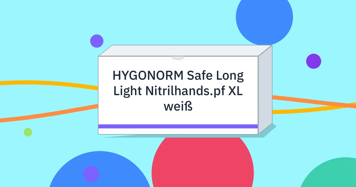 Symbolbild: Packung mit der Aufschrift HYGONORM Safe Long Light Nitrilhands.pf XL weiß (PZN 20772644) – Verfügbarkeit und Bezug in Apotheken in Frankfurt am Main