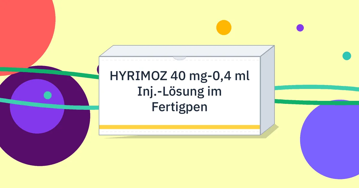 Symbolbild: Packung mit der Aufschrift HYRIMOZ 40 mg-0,4 ml Inj.-Lösung im Fertigpen (PZN 19170383) – Verfügbarkeit und Bezug in Apotheken in Frankfurt am Main