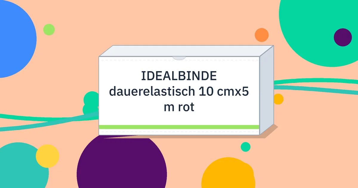 Symbolbild: Packung mit der Aufschrift IDEALBINDE dauerelastisch 10 cmx5 m rot (PZN 04794913) – Verfügbarkeit und Bezug in Apotheken in Frankfurt am Main