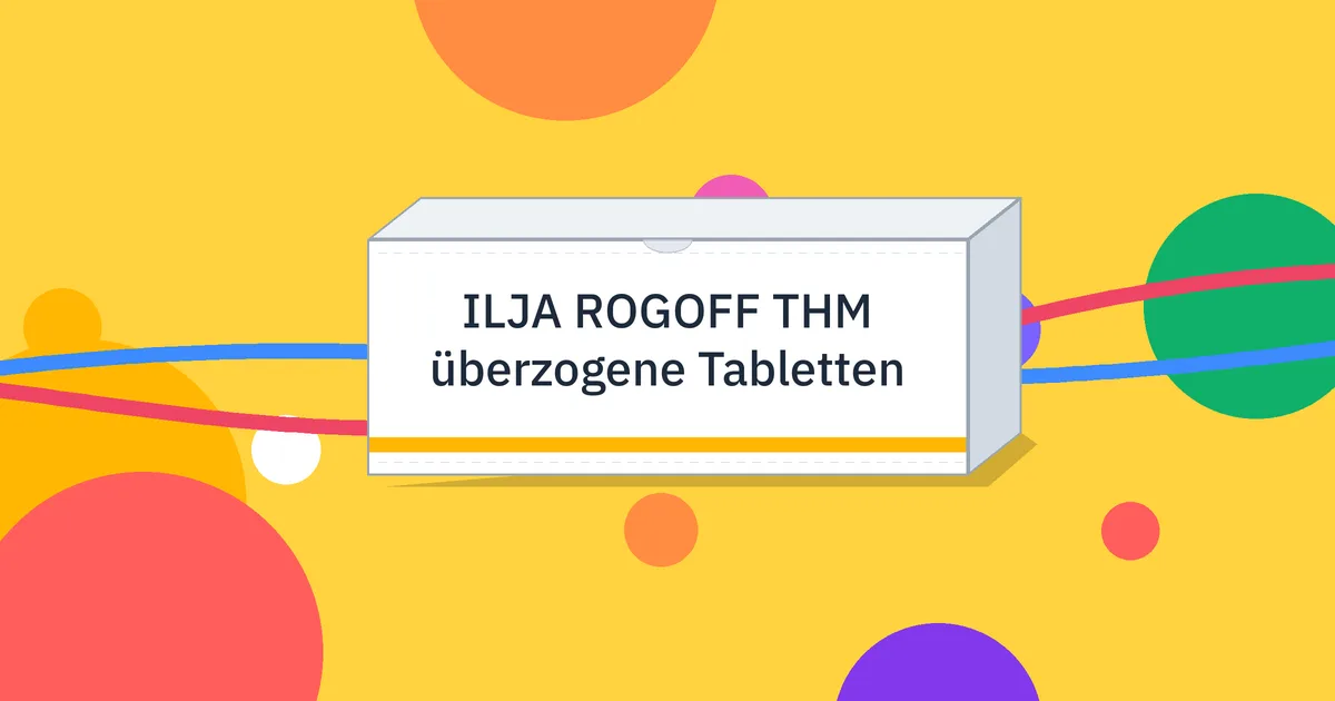 Symbolbild: Packung mit der Aufschrift ILJA ROGOFF THM überzogene Tabletten (PZN 08904126) – Verfügbarkeit und Bezug in Apotheken in Frankfurt am Main