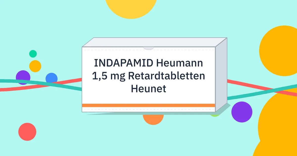 Symbolbild: Packung mit der Aufschrift INDAPAMID Heumann 1,5 mg Retardtabletten Heunet (PZN 17147865) – Verfügbarkeit und Bezug in Apotheken in Frankfurt am Main