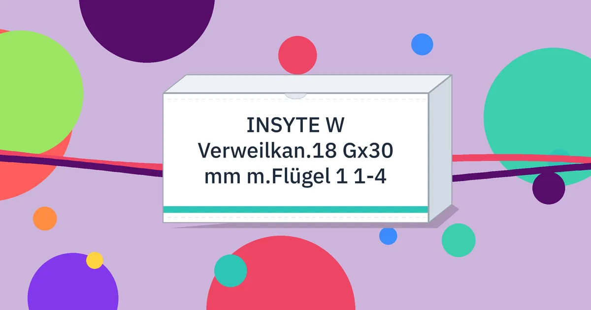 Symbolbild: Packung mit der Aufschrift INSYTE W Verweilkan.18 Gx30 mm m.Flügel 1 1-4 (PZN 13871162) – Verfügbarkeit und Bezug in Apotheken in Frankfurt am Main