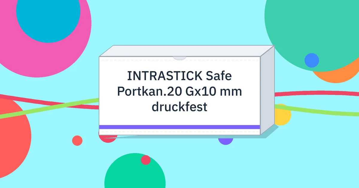 Symbolbild: Packung mit der Aufschrift INTRASTICK Safe Portkan.20 Gx10 mm druckfest (PZN 09315024) – Verfügbarkeit und Bezug in Apotheken in Frankfurt am Main