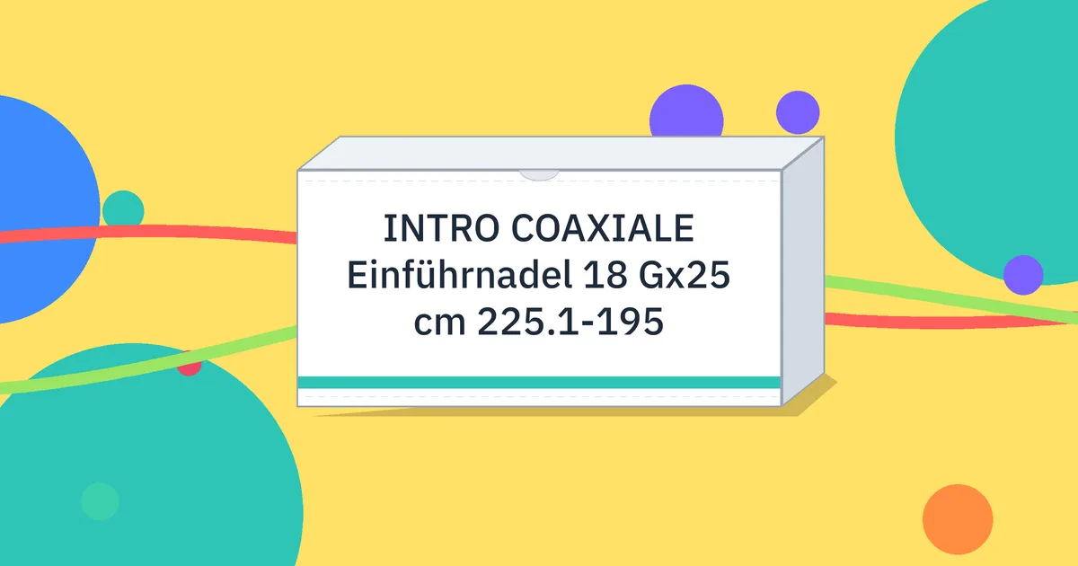 Symbolbild: Packung mit der Aufschrift INTRO COAXIALE Einführnadel 18 Gx25 cm 225.1-195 (PZN 16946570) – Verfügbarkeit und Bezug in Apotheken in Frankfurt am Main