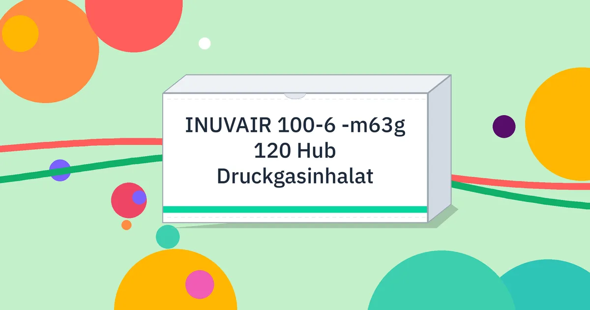 Symbolbild: Packung mit der Aufschrift INUVAIR 100-6 -m63g 120 Hub Druckgasinhalat (PZN 18063834) – Verfügbarkeit und Bezug in Apotheken in Frankfurt am Main