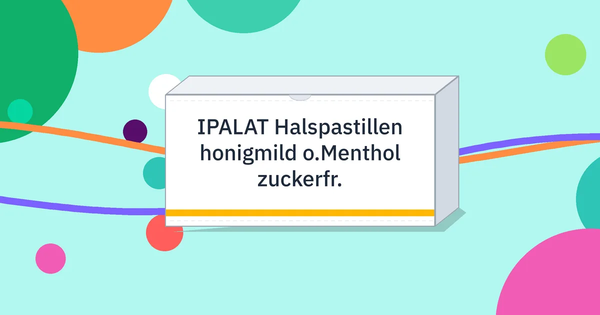 Symbolbild: Packung mit der Aufschrift IPALAT Halspastillen honigmild o.Menthol zuckerfr. (PZN 14143111) – Verfügbarkeit und Bezug in Apotheken in Frankfurt am Main