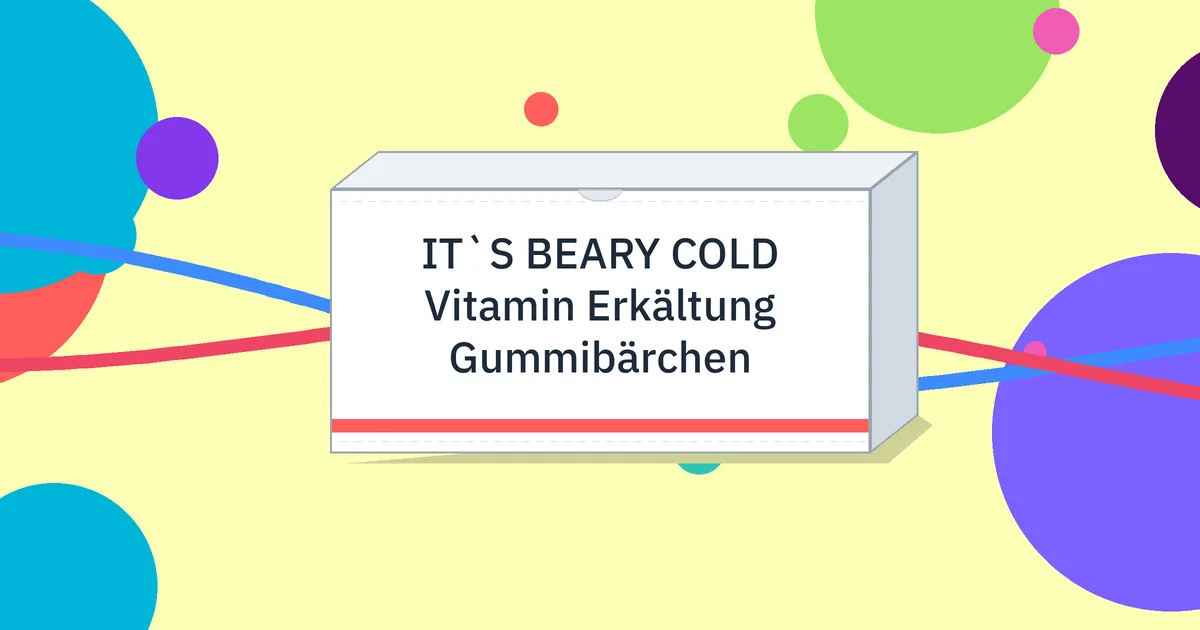 Symbolbild: Packung mit der Aufschrift IT`S BEARY COLD Vitamin Erkältung Gummibärchen (PZN 18039592) – Verfügbarkeit und Bezug in Apotheken in Frankfurt am Main
