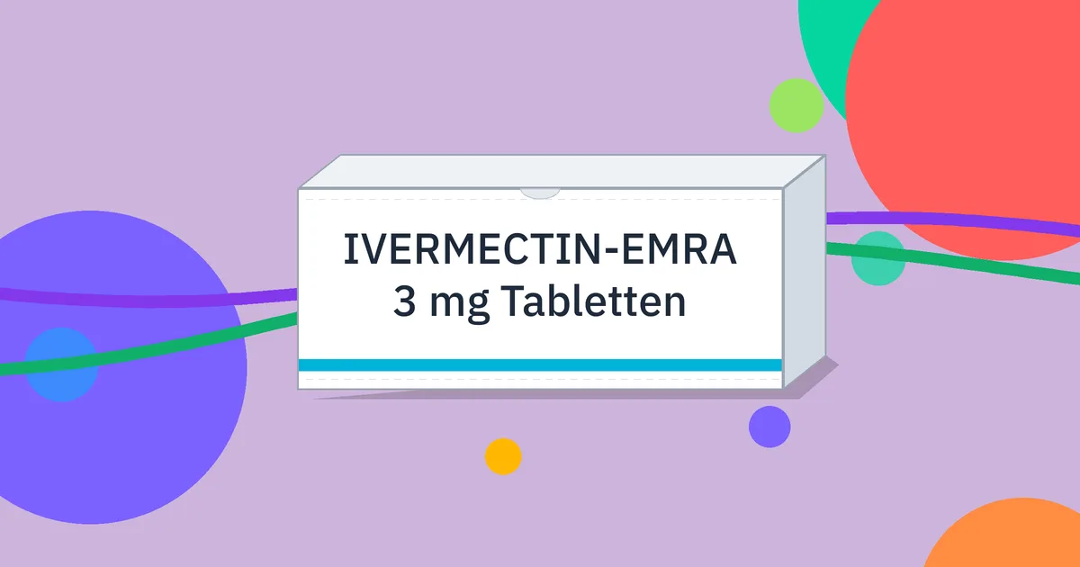Symbolbild: Packung mit der Aufschrift IVERMECTIN-EMRA 3 mg Tabletten (PZN 18892298) – Verfügbarkeit und Bezug in Apotheken in Frankfurt am Main