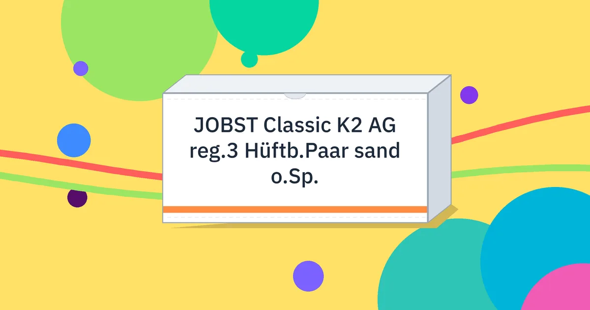 Symbolbild: Packung mit der Aufschrift JOBST Classic K2 AG reg.3 Hüftb.Paar sand o.Sp. (PZN 13066785) – Verfügbarkeit und Bezug in Apotheken in Frankfurt am Main
