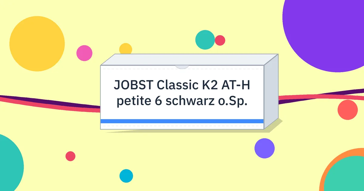 Symbolbild: Packung mit der Aufschrift JOBST Classic K2 AT-H petite 6 schwarz o.Sp. (PZN 13067804) – Verfügbarkeit und Bezug in Apotheken in Frankfurt am Main