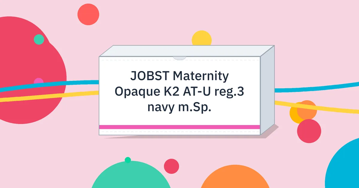 Symbolbild: Packung mit der Aufschrift JOBST Maternity Opaque K2 AT-U reg.3 navy m.Sp. (PZN 15861110) – Verfügbarkeit und Bezug in Apotheken in Frankfurt am Main