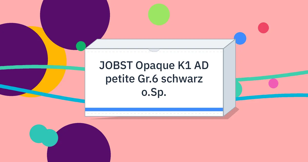Symbolbild: Packung mit der Aufschrift JOBST Opaque K1 AD petite Gr.6 schwarz o.Sp. (PZN 13080779) – Verfügbarkeit und Bezug in Apotheken in Frankfurt am Main